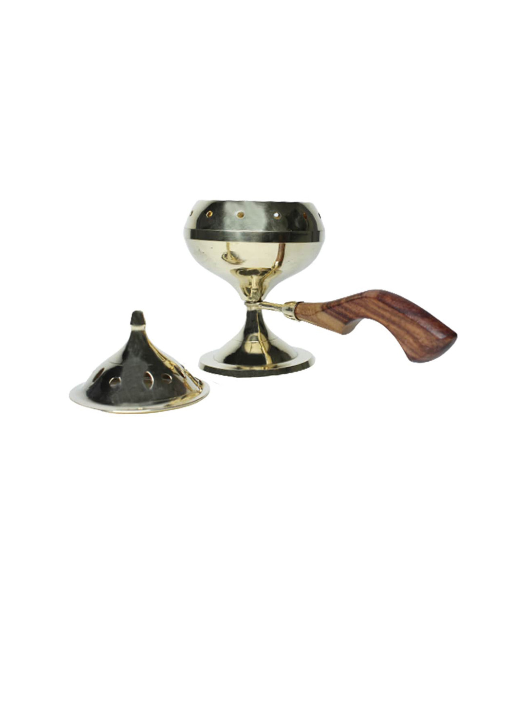 Buy Wonderland Gold Toned Loban Dan Diya With Wooden Handle - Pooja ...