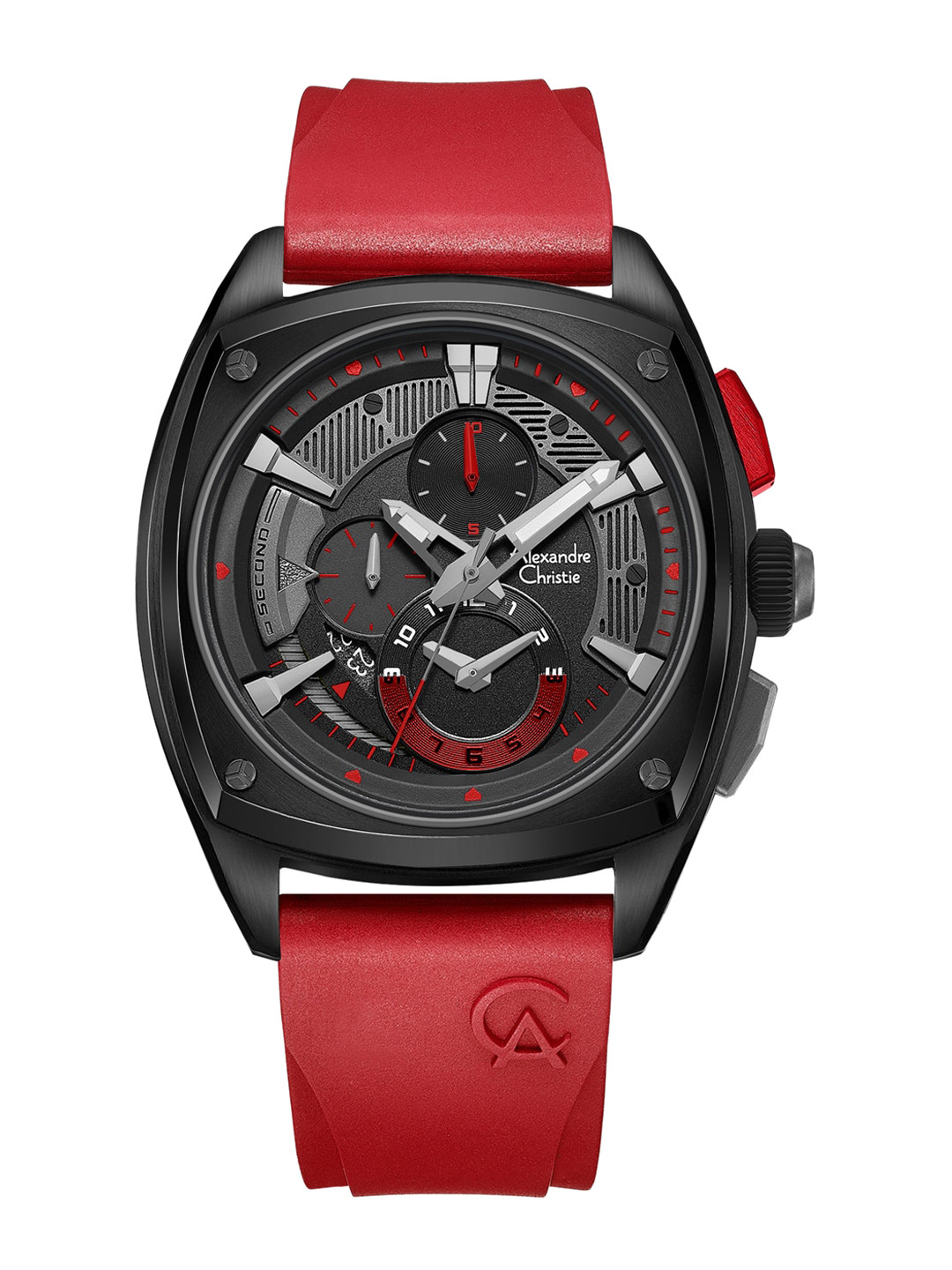 Buy Alexandre Christie Men Black Dial & Red Straps Analogue Chronograph ...
