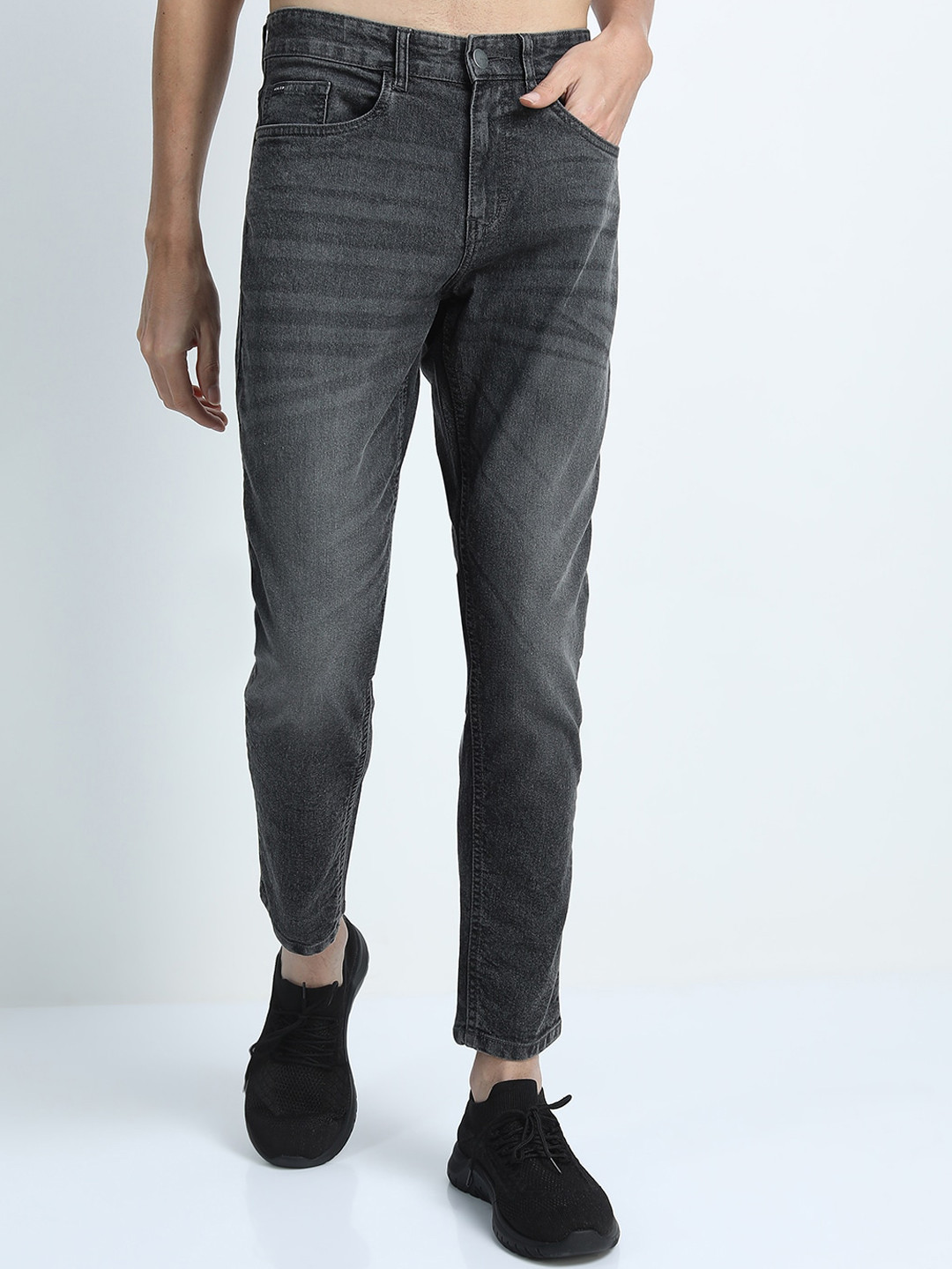 Buy KETCH Men Charcoal Grey Tapered Fit Heavy Fade Stretchable Cropped ...