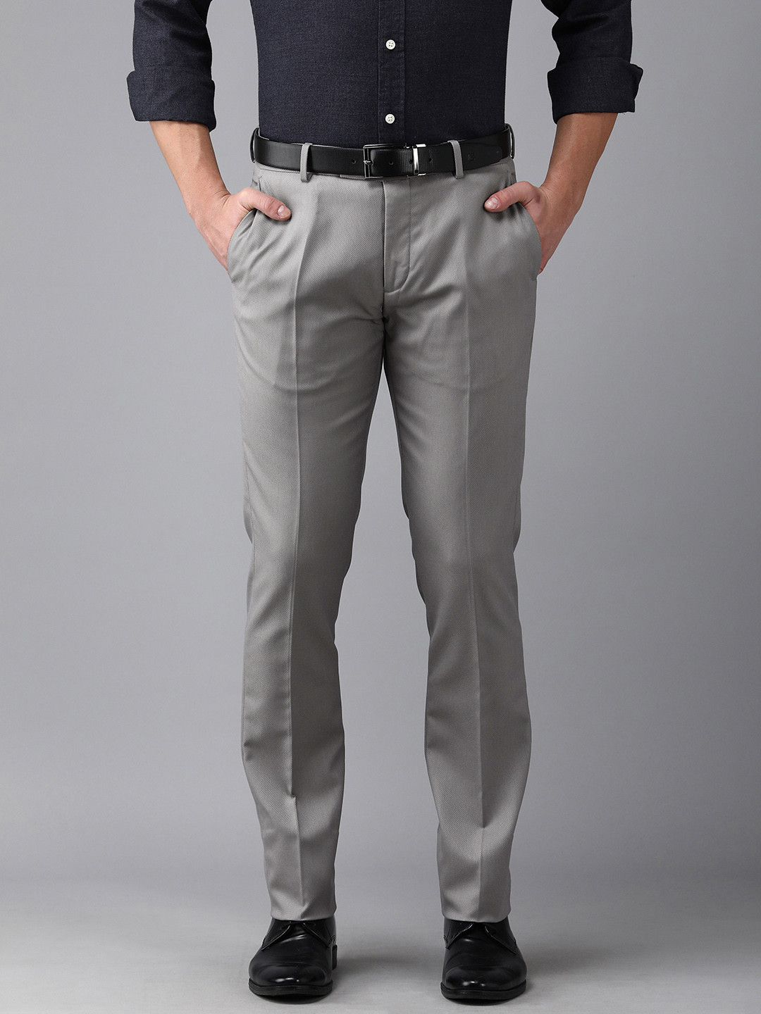 Buy Arrow Men Grey Textured Tailored Fit Formal Trouser - Trousers for ...