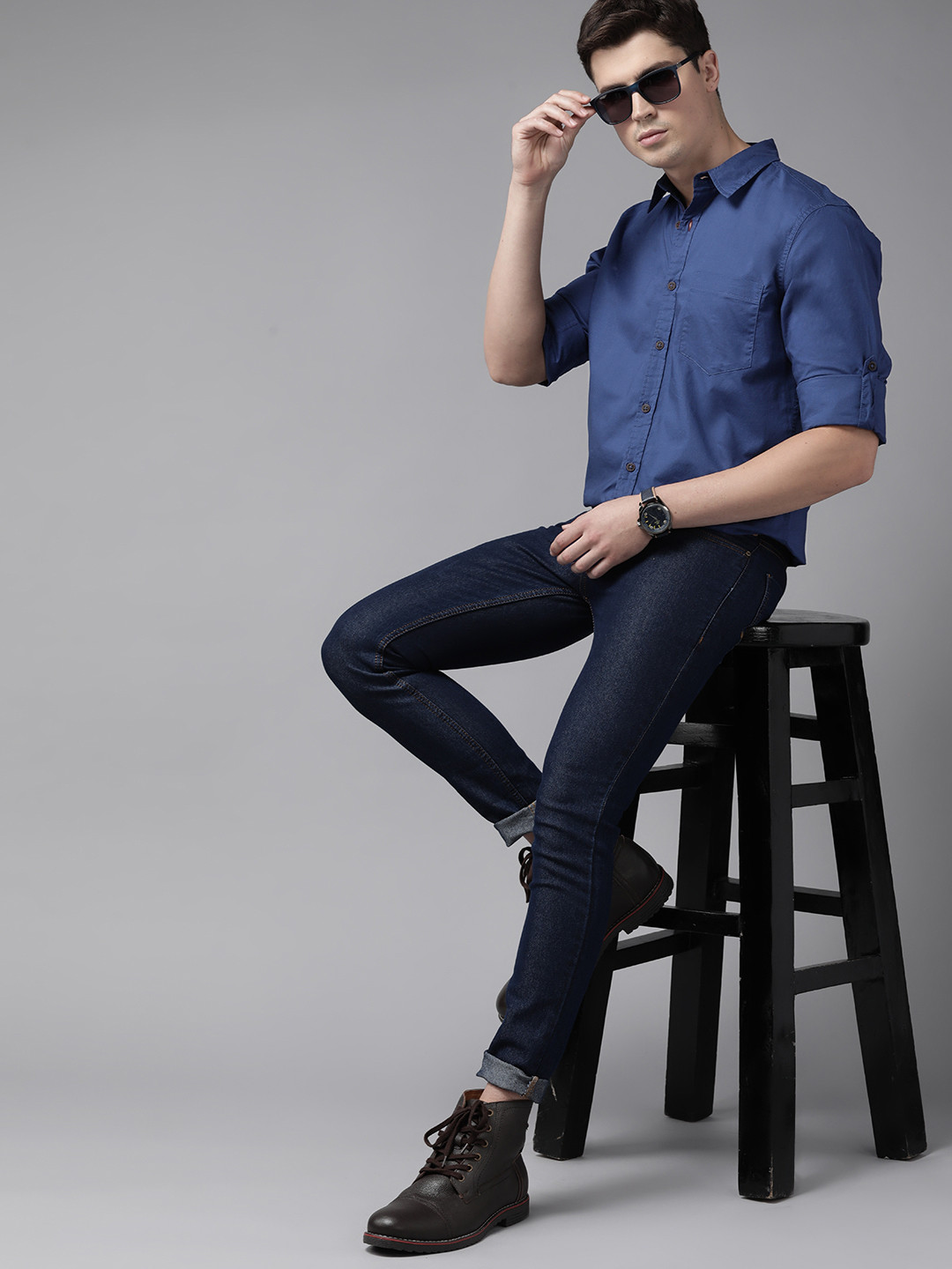 Buy Roadster Men Navy Blue Solid Slim Fit Casual Shirt - Shirts for Men ...