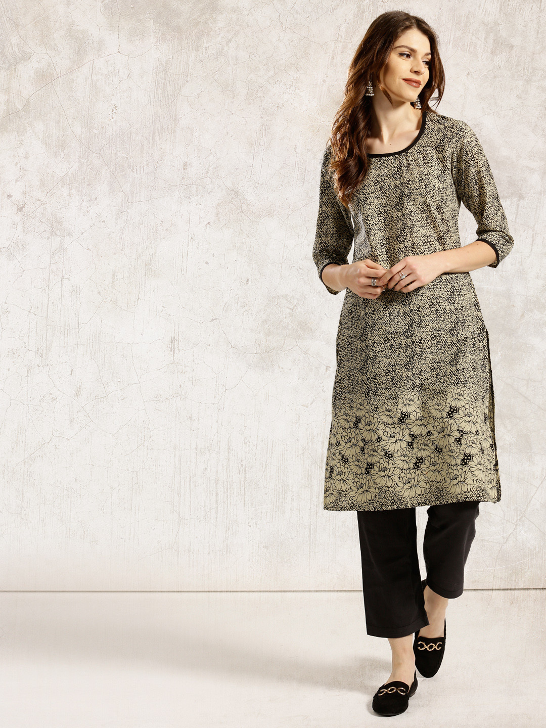 Buy Anouk Women Black & Beige Printed Kurta - Kurtas for Women 1705290 ...
