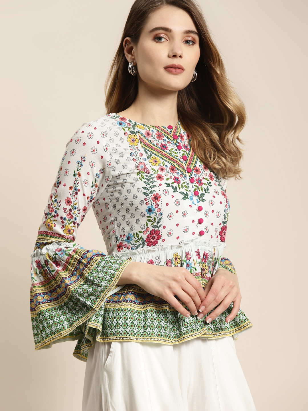 Buy Juniper Women White And Green Ethnic Motifs Print Ruffled Co Ords Set