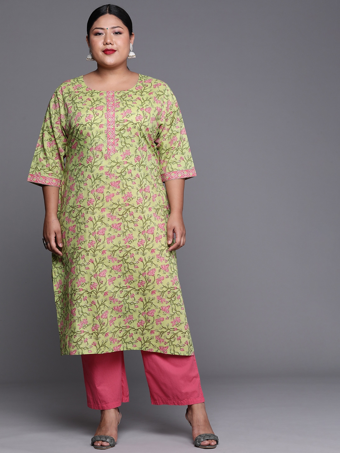 Buy Extra Love By Libas Women Plus Size Green And Pink Floral Printed