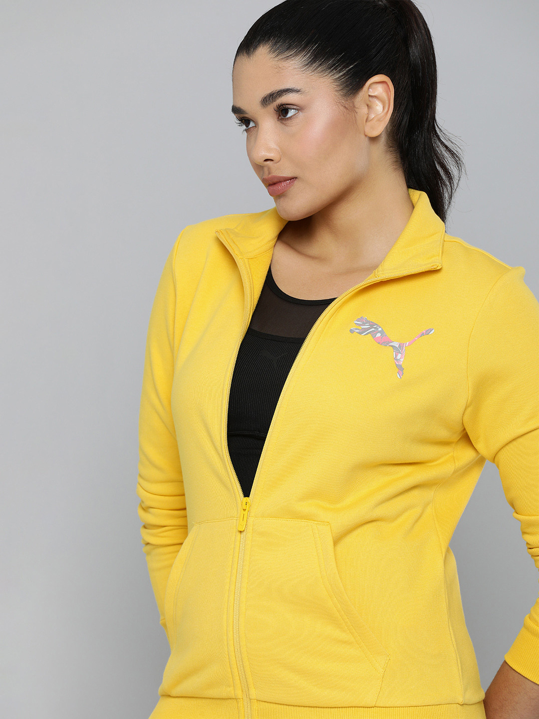 Buy Puma Women Yellow Solid Knitted Regular Sporty Jacket With Brand ...