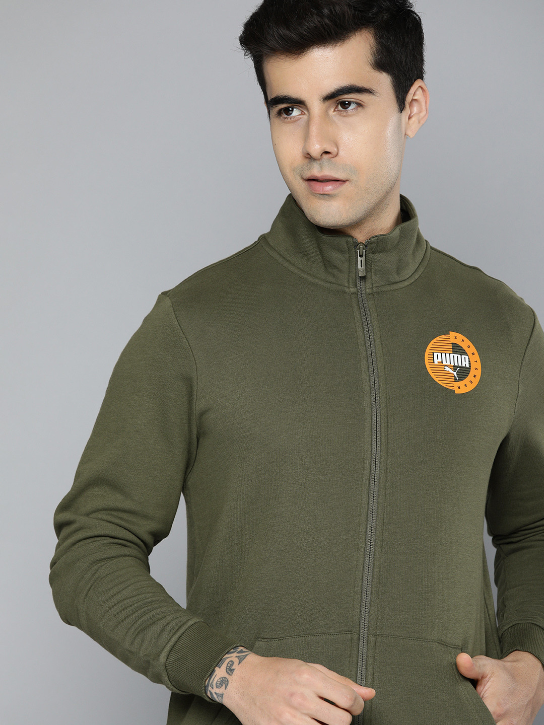 Buy Puma Men Olive Green Brand Logo Printed Slim Fit Bomber Track ...