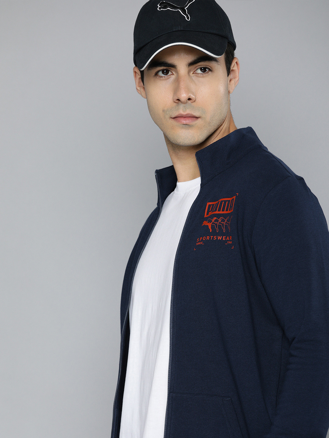 Buy Puma Men Blue Brand Logo Printed Slim Fit Bomber Track Jacket ...