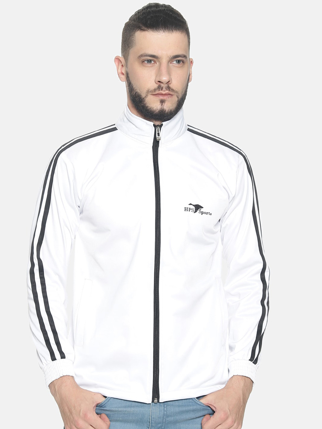 Buy HPS Sports Men White Solid Lightweight Running Sporty Jacket ...