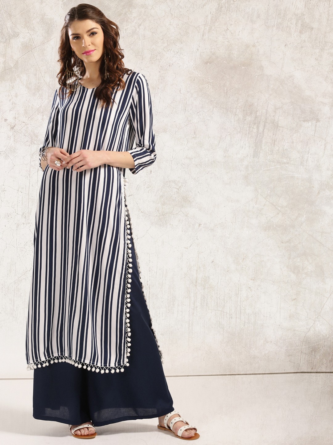 Buy Anouk Women White And Navy Printed Straight Kurta Kurtas For Women