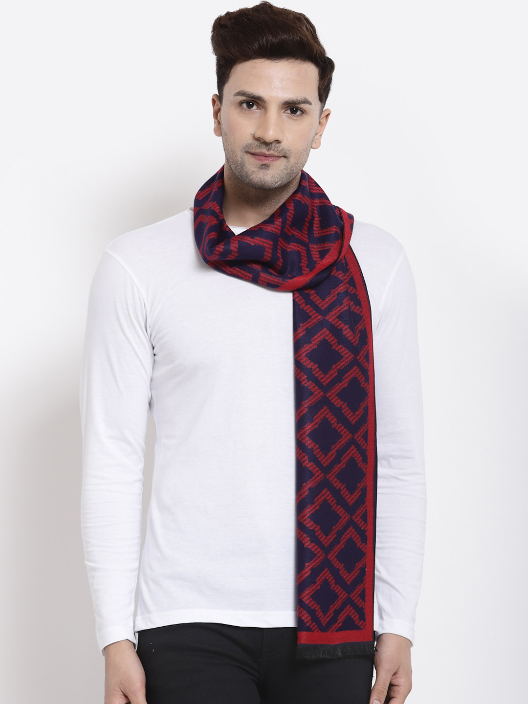 Buy Calvadoss Men Navy Blue & Red Self Design Muffler - Mufflers for ...