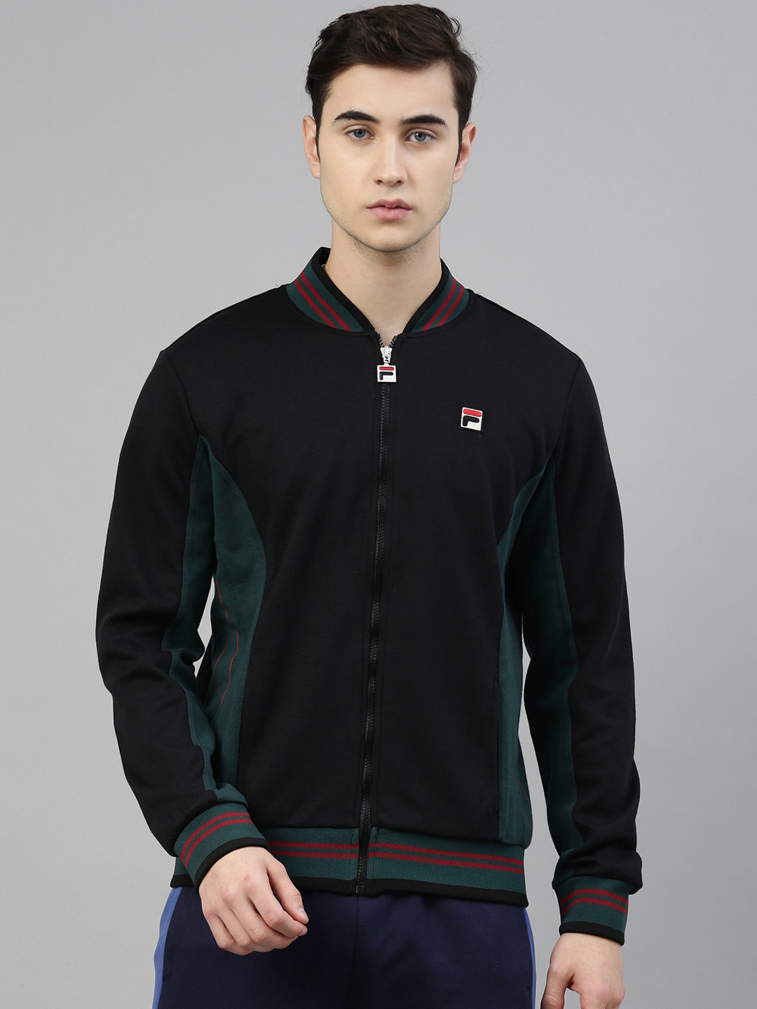 Buy FILA Men Black Green Colourblocked Running Sporty Jacket - Jackets ...