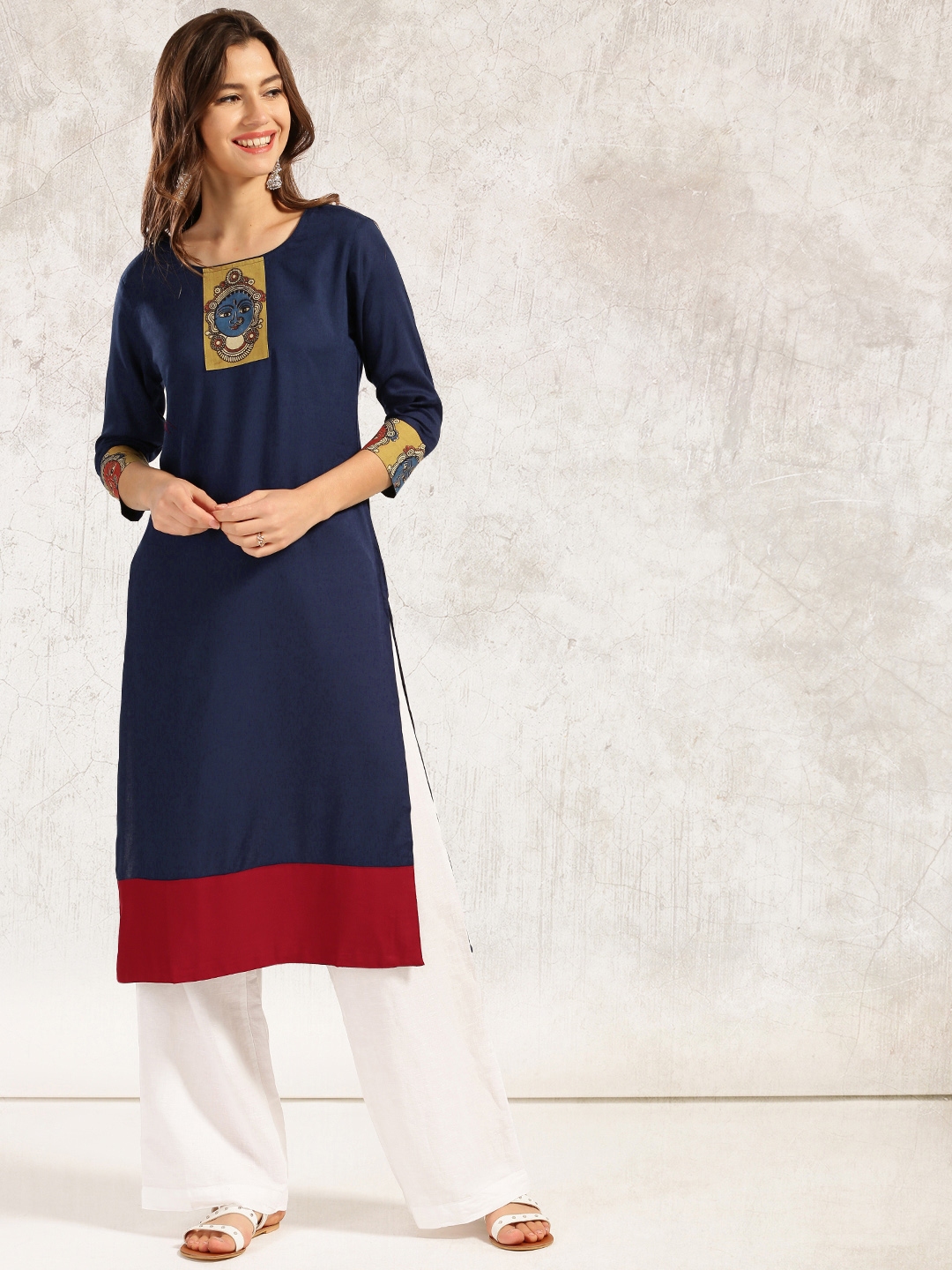 Buy Anouk Navy Blue Printed Straight Kurta Kurtas For Women 1708175