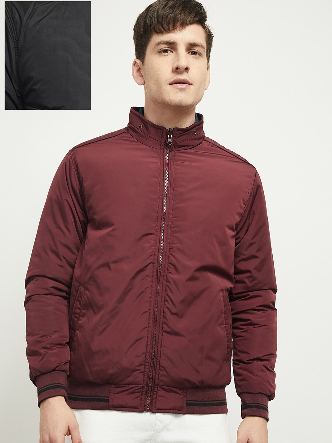 Buy Max Men Maroon & Black Reversible Bomber Jacket - Jackets for Men ...