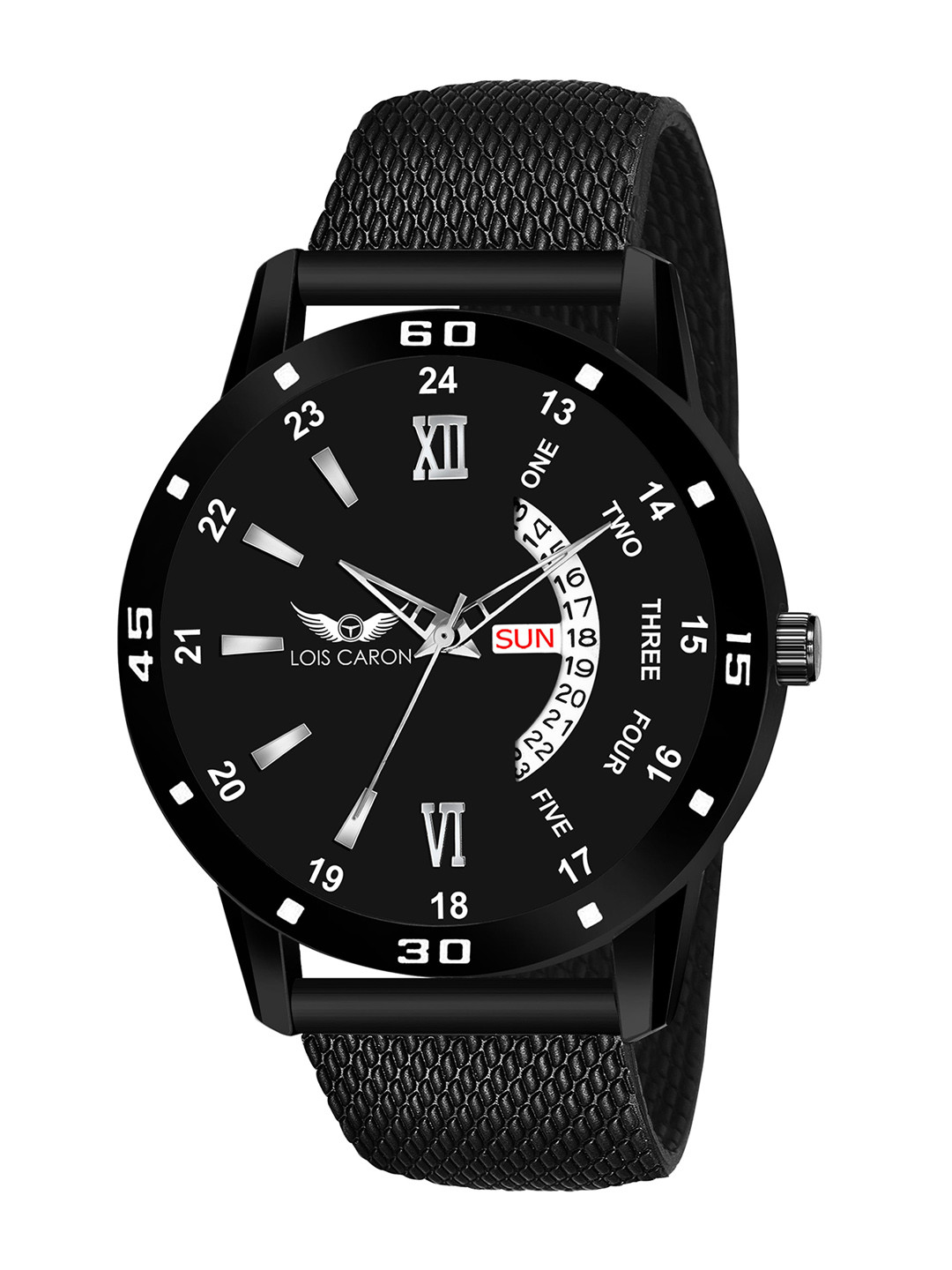 Buy LOIS CARON Men Black Embellished Dial & Black Straps Analogue Watch ...