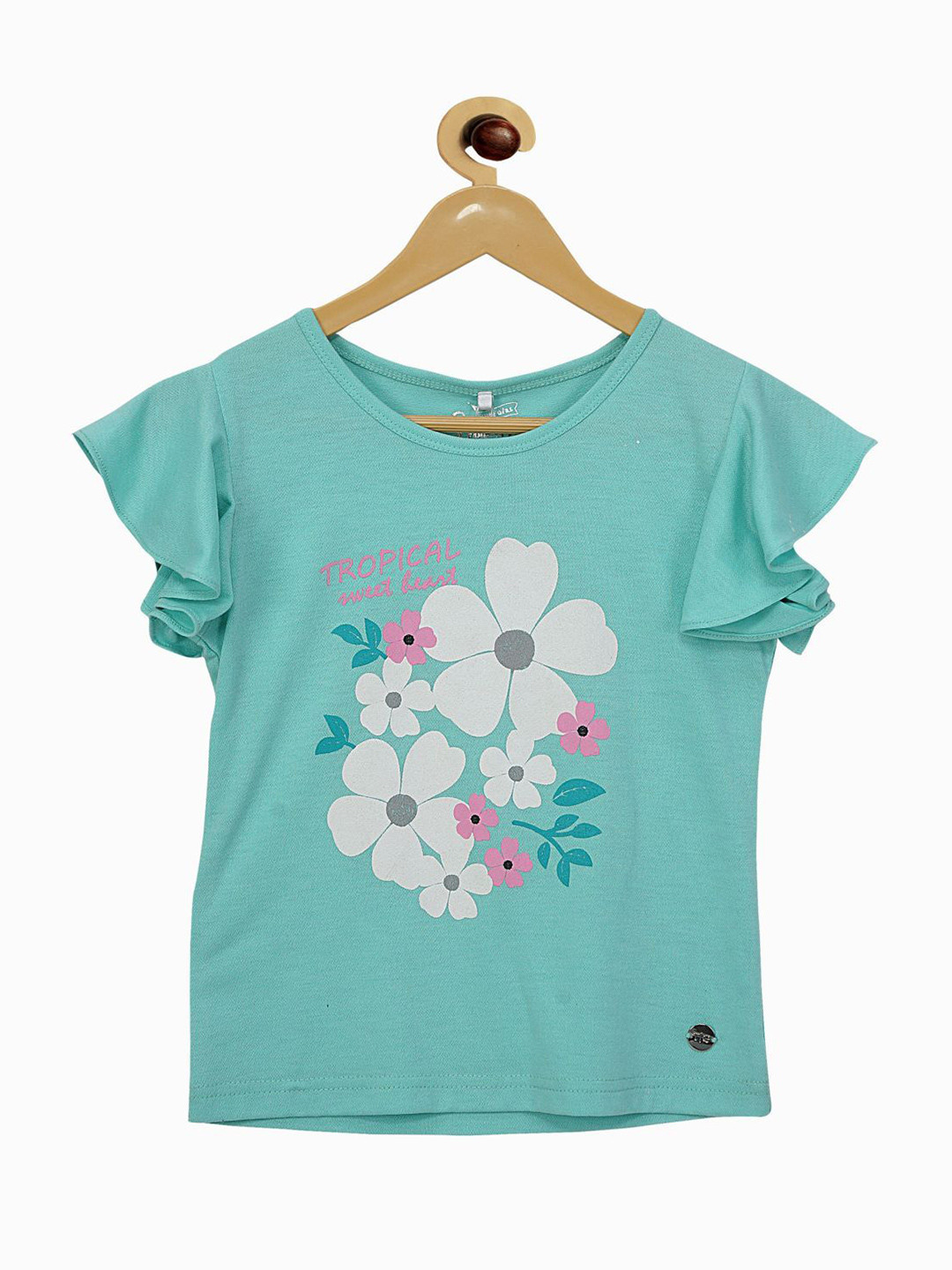 Buy Tiny Girl Girls Turquoise Blue Floral Printed Top - Tops for Girls ...