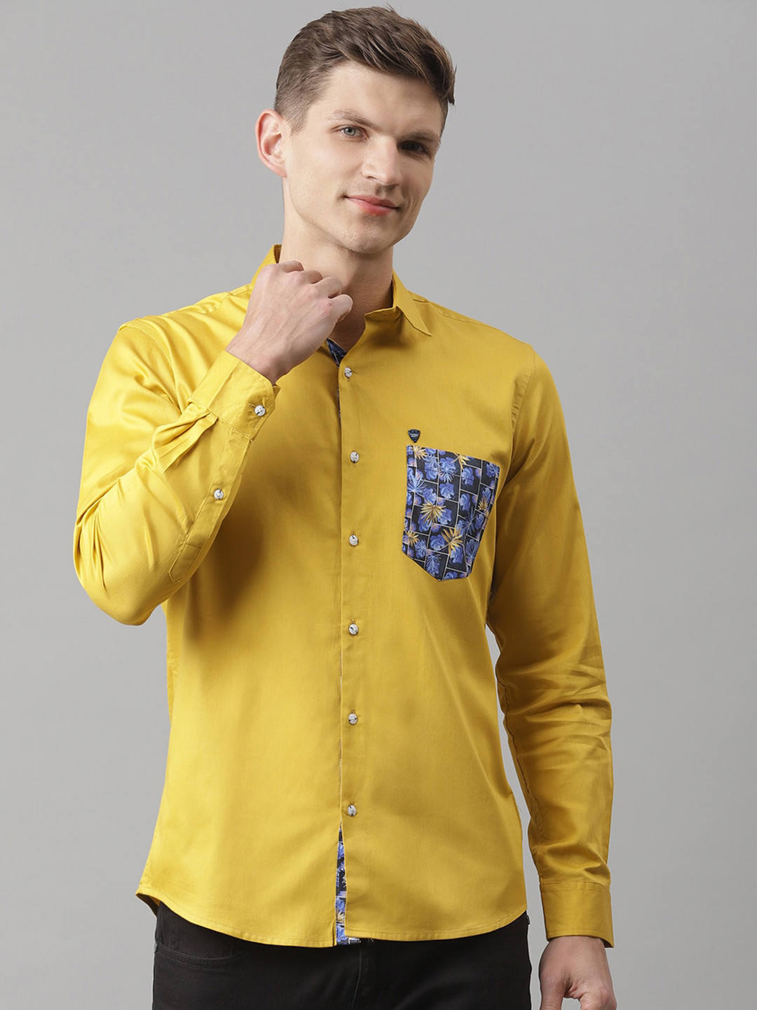 Buy Thomas Scott Men Mustard Cotton Casual Slim Fit Sustainable Shirt ...