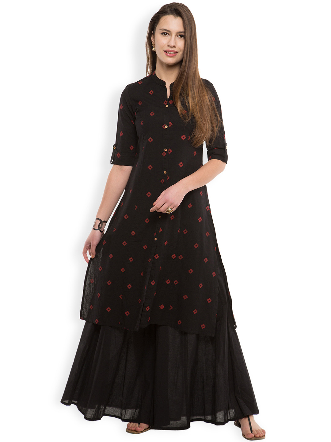 Buy Vishudh Women Black Straight Kurta With Woven Design - Kurtas for ...