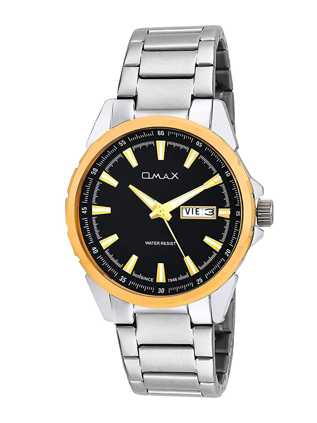 Buy Omax Men Black Dial & Silver Toned Stainless Steel Bracelet Style ...