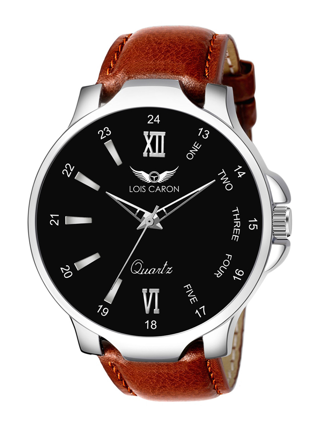 Buy LOIS CARON Men Black Dial & Brown Leather Straps Analogue Watch MLC ...