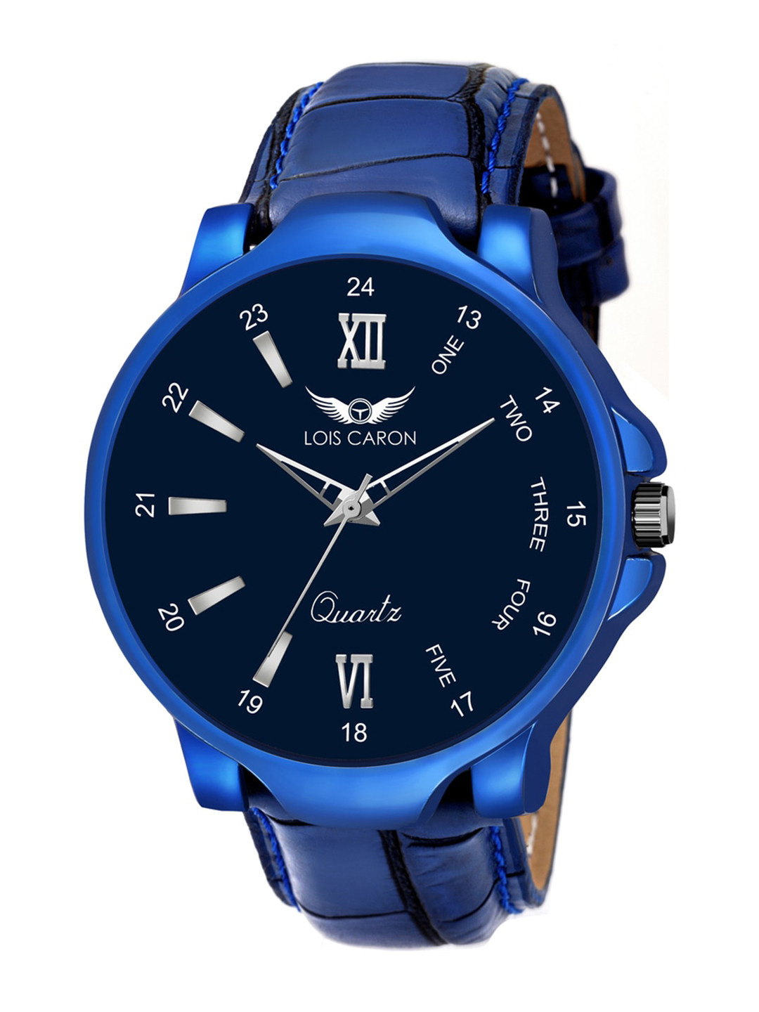 Buy LOIS CARON Men Blue Dial & Blue Leather Bracelet Style Straps ...