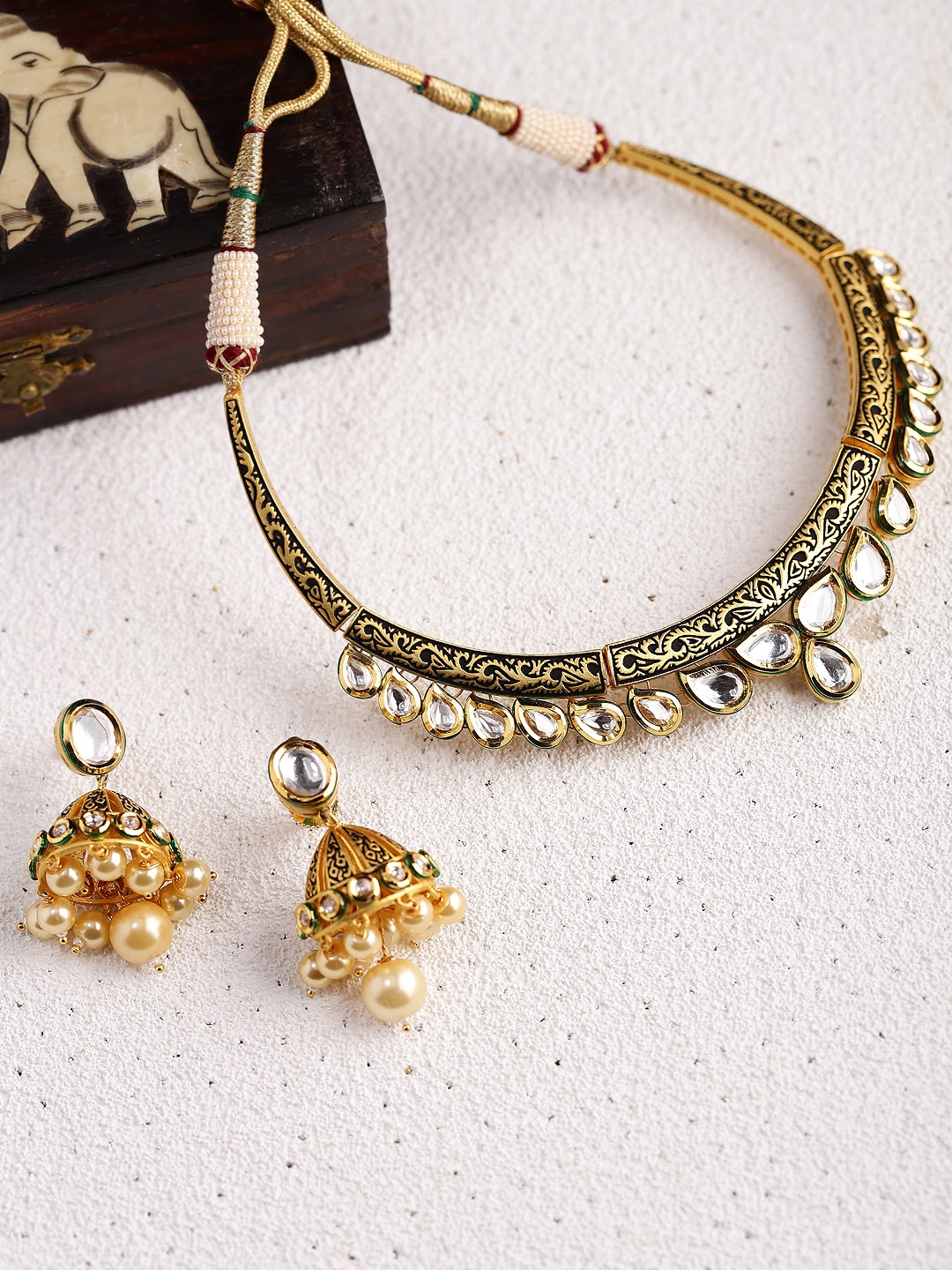 Buy Dhruvi By Zaveri Pearls Antique Gold Toned Embellished Jewellery