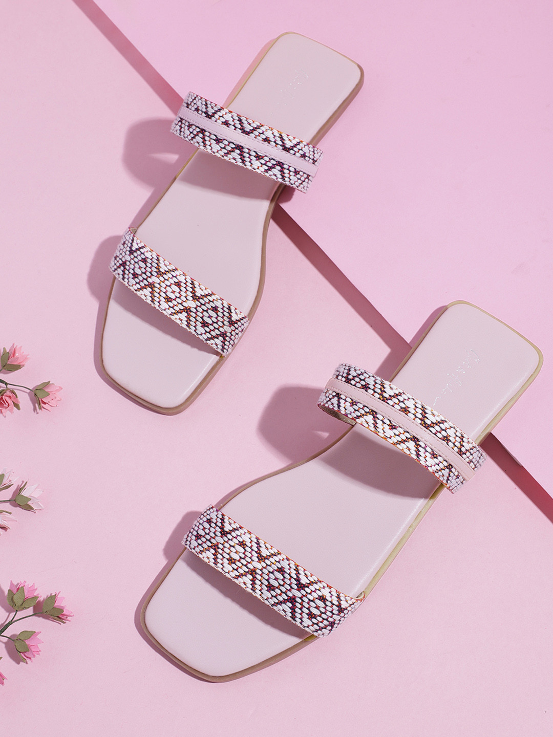 Buy Mast & Harbour Women White & Lilac Woven Design Open Toe Flats ...