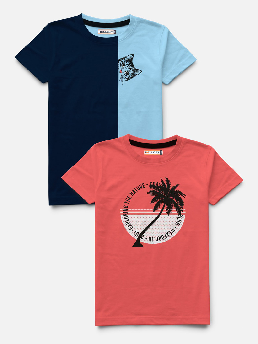 Buy HELLCAT Set Of 2 Boys Blue & Pink Printed Bio Finish T Shirt ...