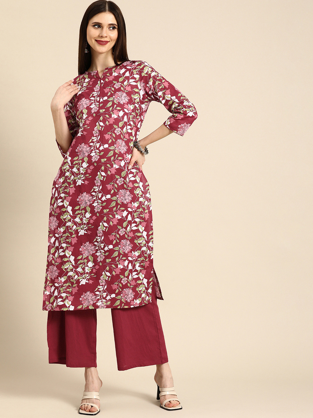 Buy Anouk Women Multicoloured Floral Printed Pure Cotton Kurti With ...