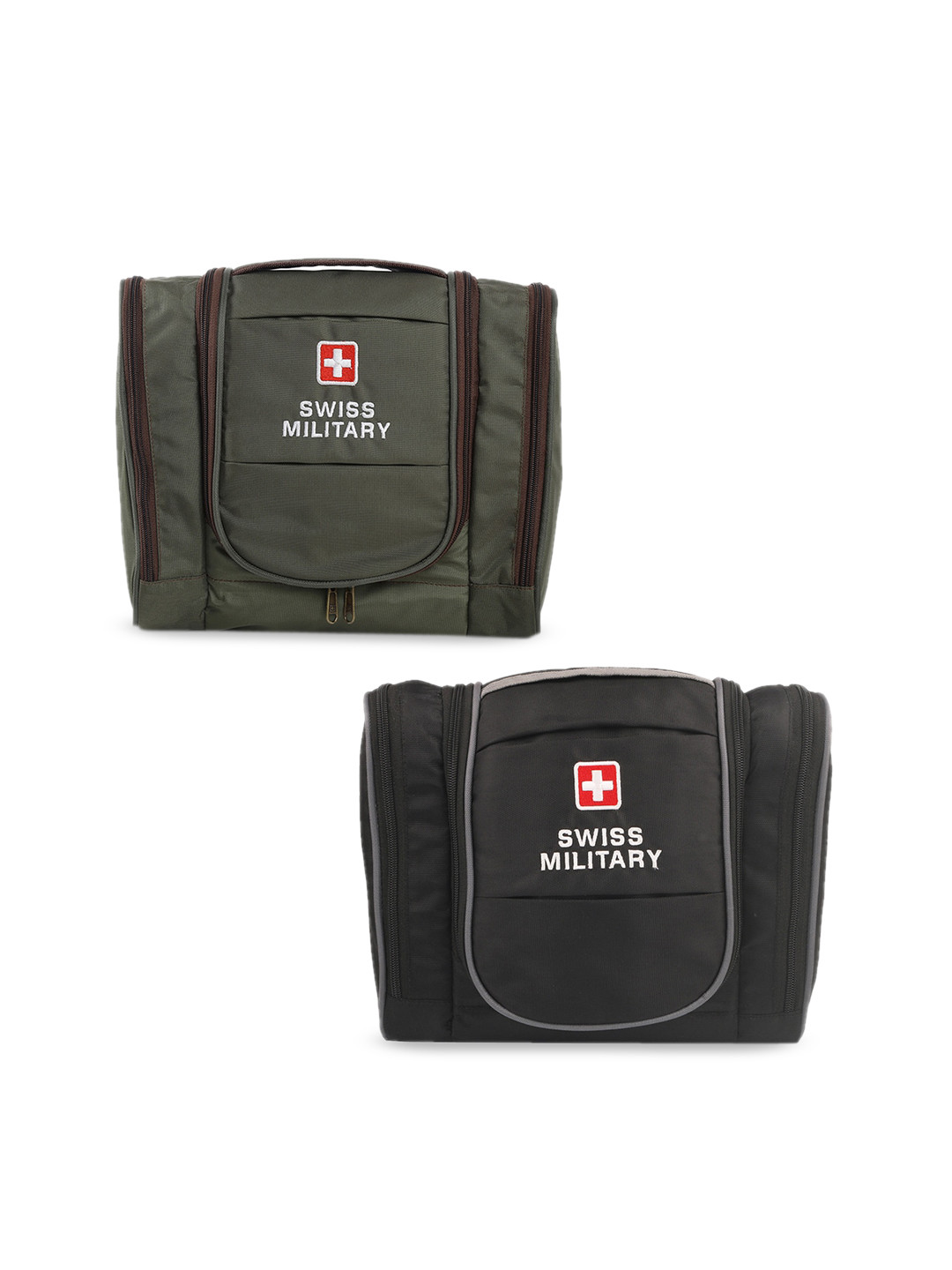 Buy SWISS MILITARY Set Of 2 Green & Black Solid Toiletry Bags - Travel ...