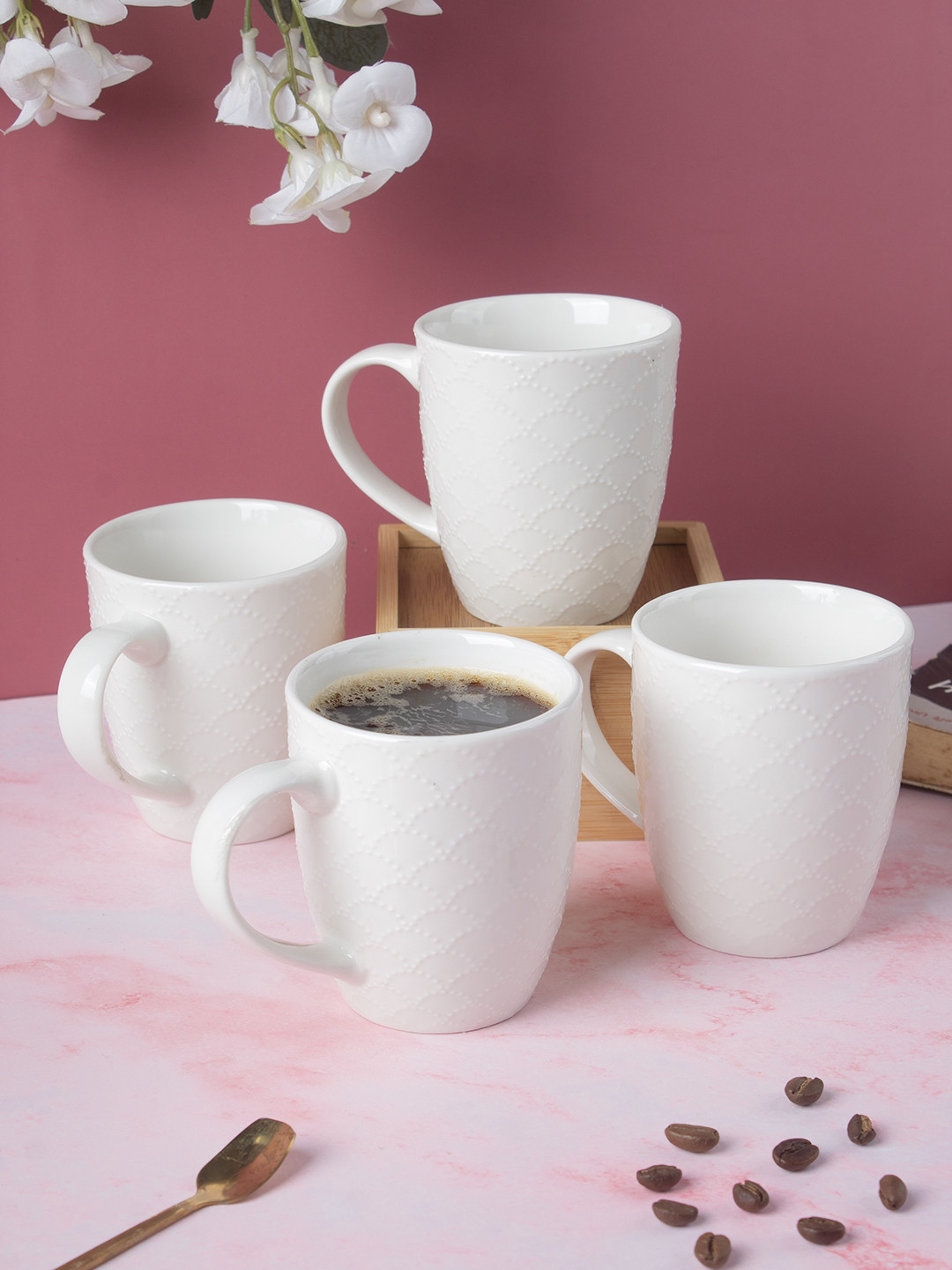Buy MARKET99 Set Of 4 Off White Textured Ceramic Matte Mugs - Cups And ...