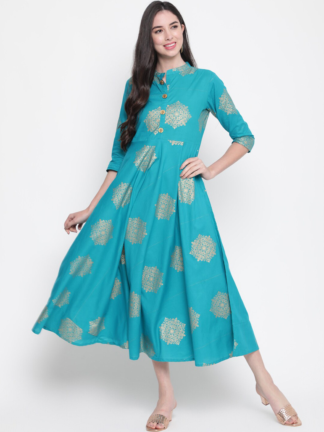 Buy GLAM ROOTS Green Ethnic Motifs Midi Dress - Ethnic Dresses for ...