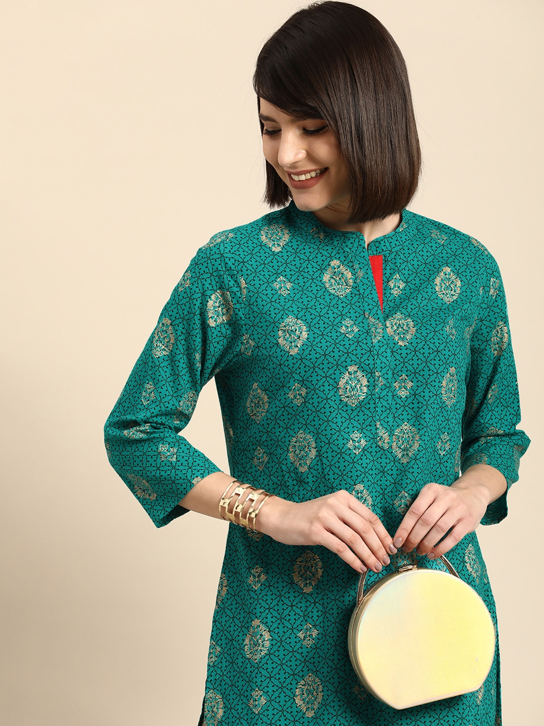 Buy Anouk Women Blue And Gold Toned Ethnic Motifs Printed Indie Prints