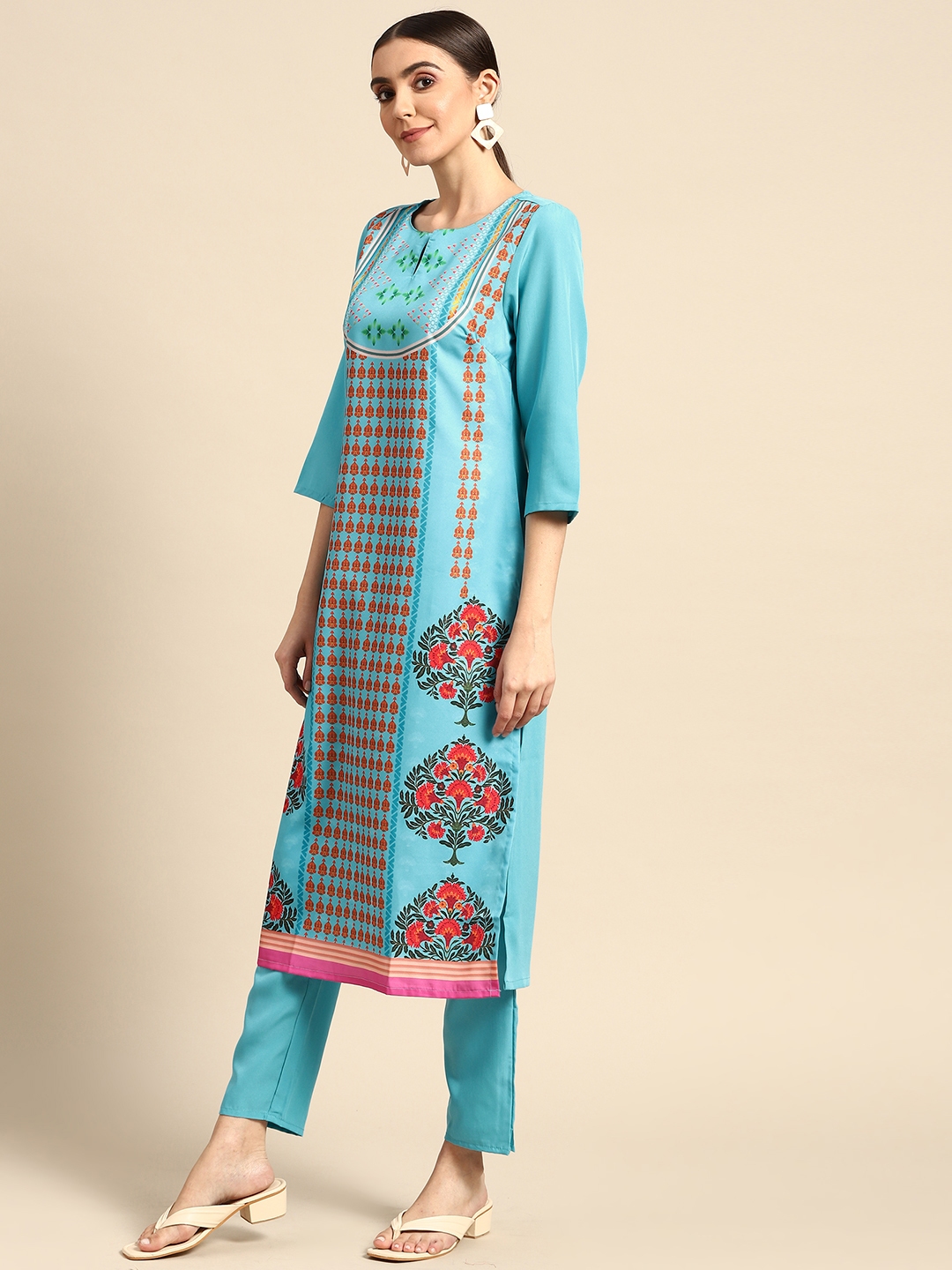 Buy Anouk Women Blue Ethnic Motifs Printed Kurta With Trousers Kurta
