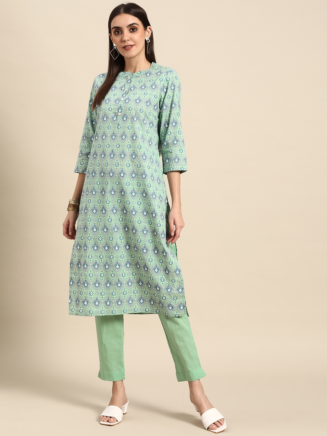 Buy Anouk Women Sea Green Ethnic Motifs Printed Pure Cotton Kurta With