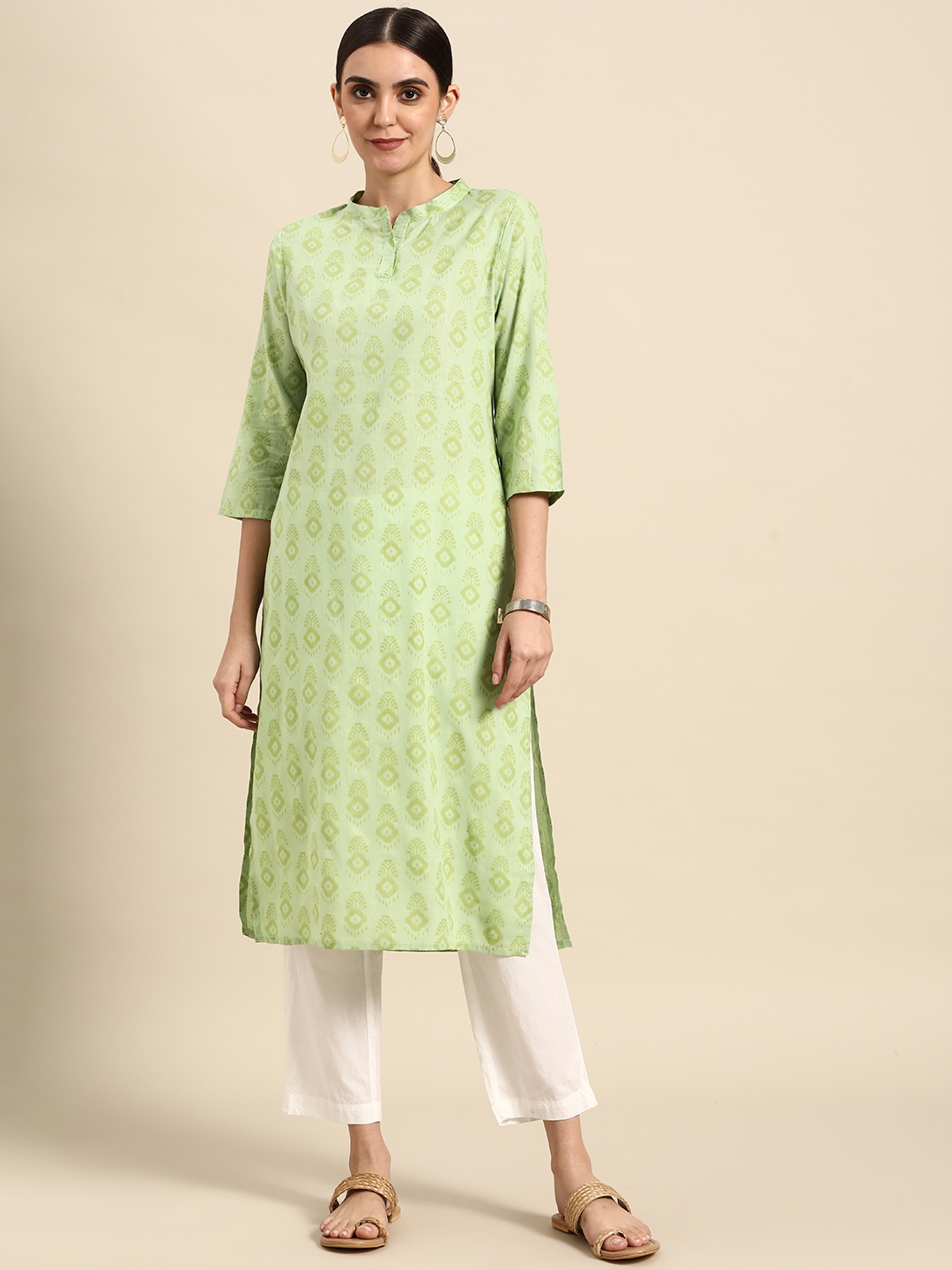 Buy Anouk Women Green Pure Cotton Ethnic Motifs Printed Kurta Kurtas