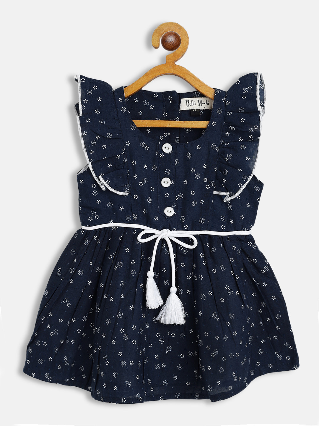 Buy Bella Moda Black Floral Cotton Fit & Flare Belted Dress - Dresses ...