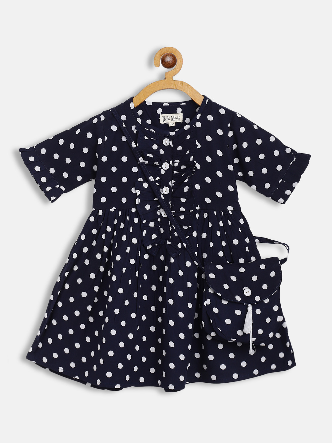 Buy Bella Moda Navy Blue & White Polka Dots Printed Dress With Sling ...