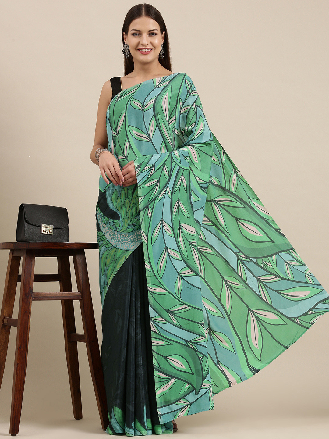 Buy Navyasa By Liva Green Floral Printed Saree - Sarees for Women ...