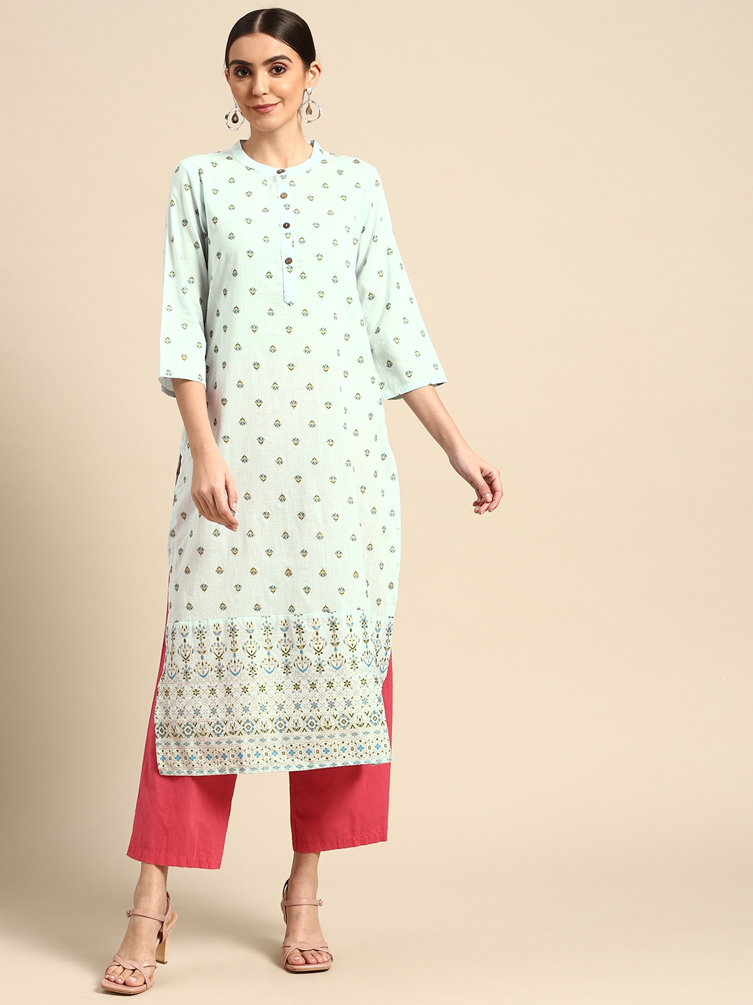 Buy Anouk Women Blue Pure Cotton Ethnic Motifs Printed Kurta Kurtas