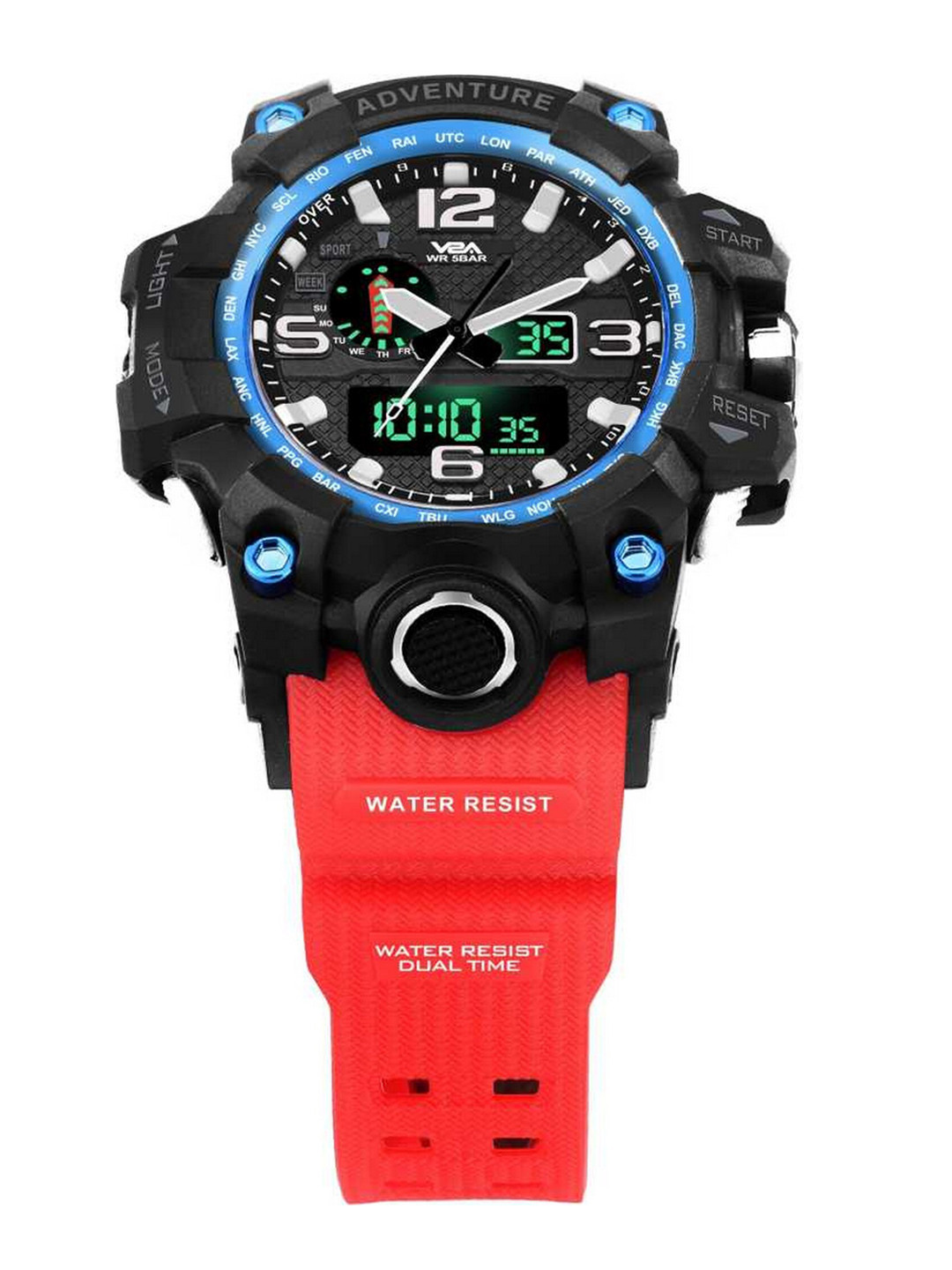 Buy V2A Men Red Dial & Red Straps Analogue And Digital Multi Function ...