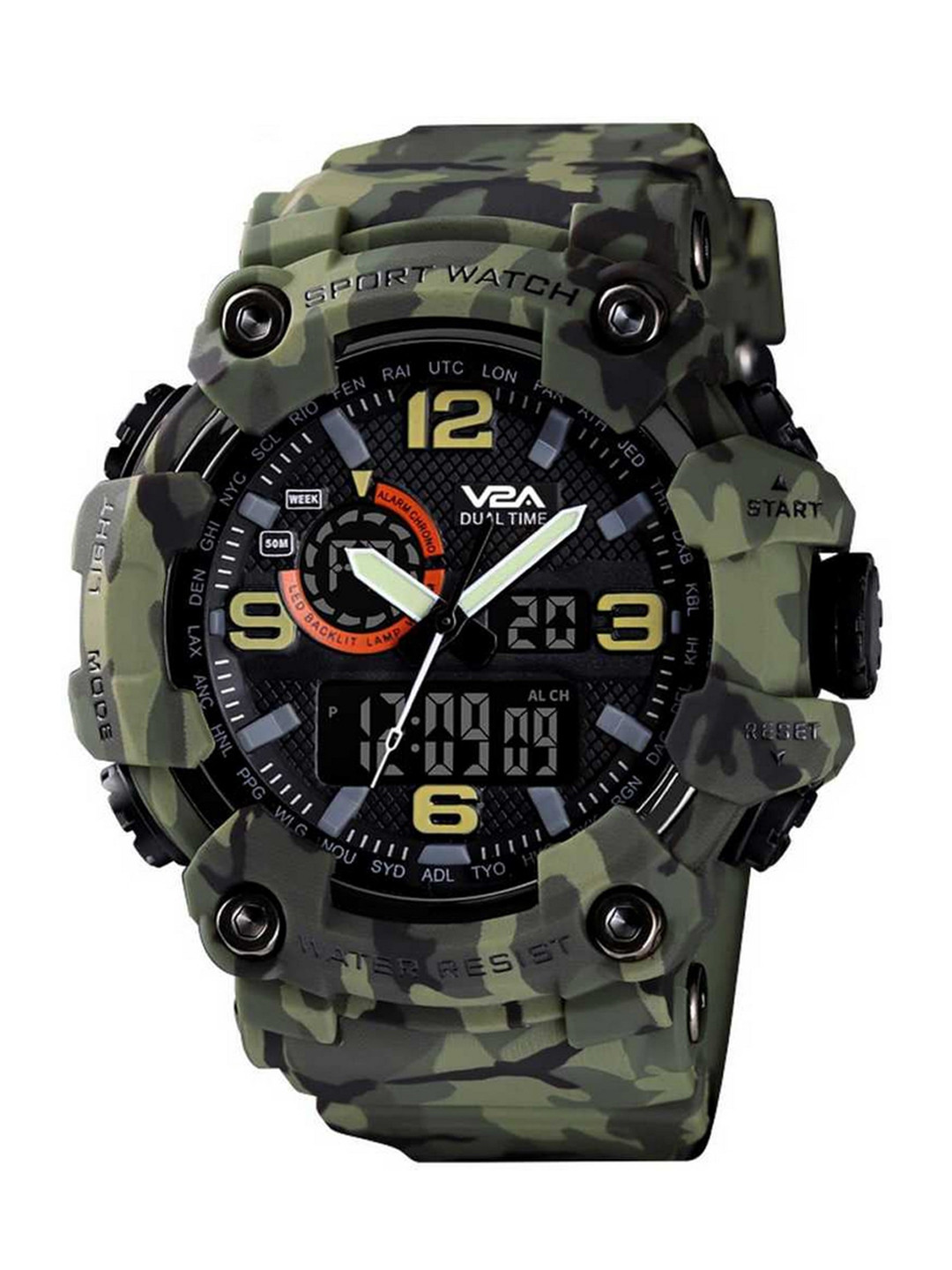 Buy V2A Men Black Dial & Green Straps Analogue And Digital Multi ...