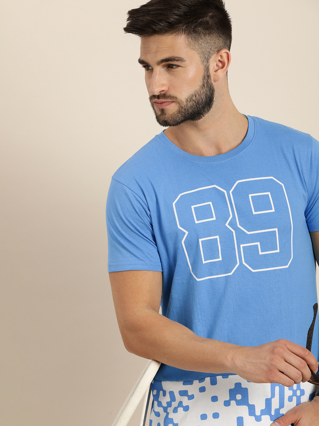 Buy Moda Rapido Men Blue & White Colourblocked & Typography Printed ...