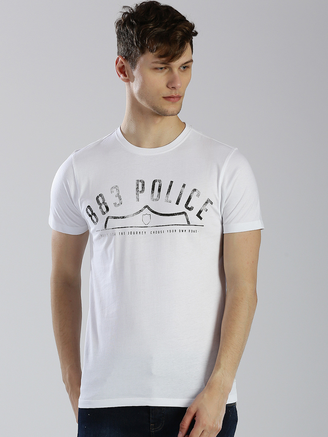 Buy 883 Police Men White Solid Round Neck T Shirt - Tshirts for Men ...