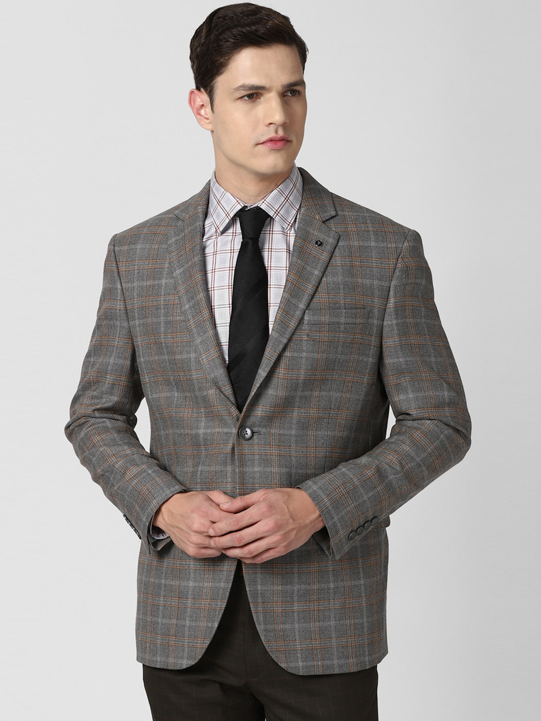 Buy Van Heusen Men Grey Checked Slim Fit Single Breasted Blazer ...