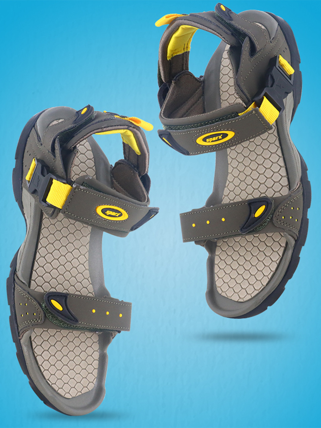 Buy Sparx Men Olive Green & Yellow Colourblocked Floater Sandals ...