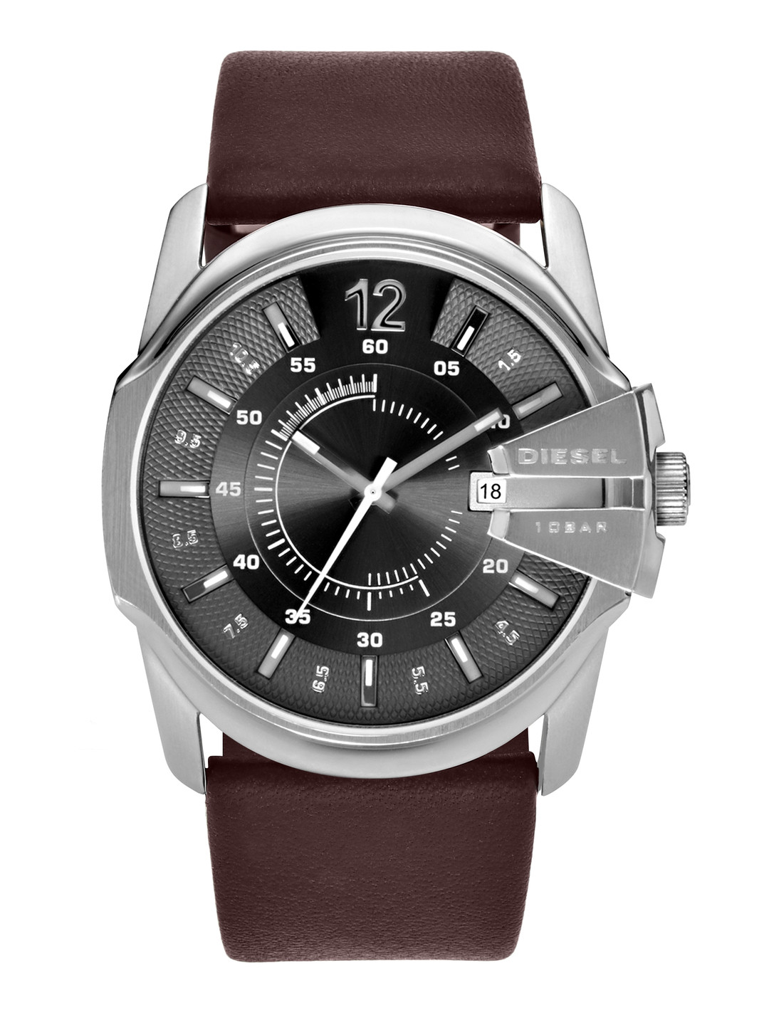 Buy DIESEL Men Gunmetal Toned & Grey Mega Chief Leather Analogue Watch ...