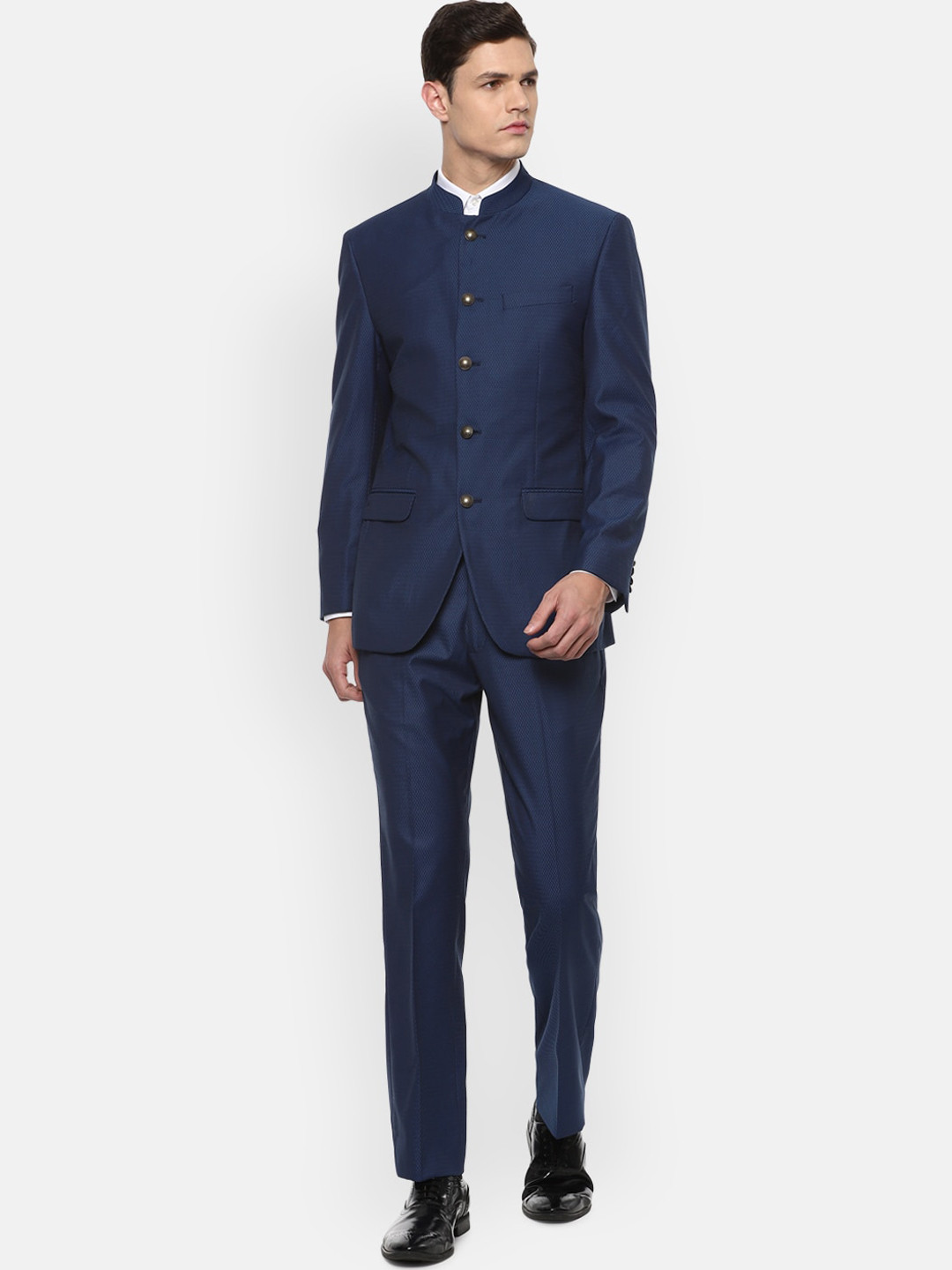 Buy Louis Philippe Men Navy Blue Self Design 2 Piece Single Breasted ...