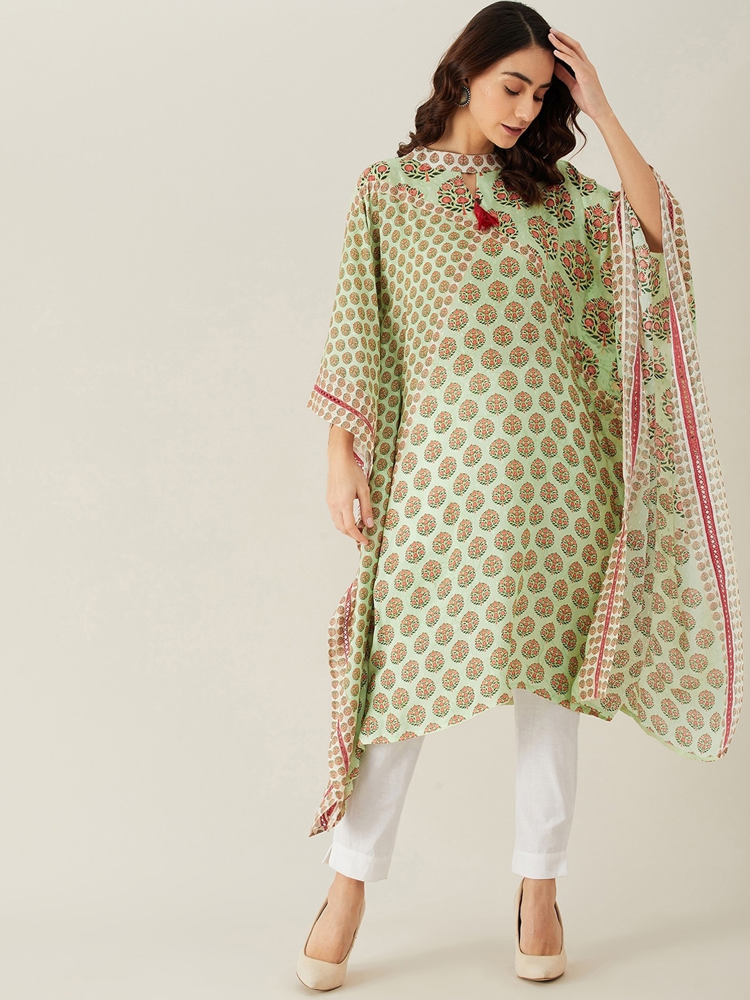Buy The Kaftan Company Women Green Ethnic Motifs Printed Flared Sleeves