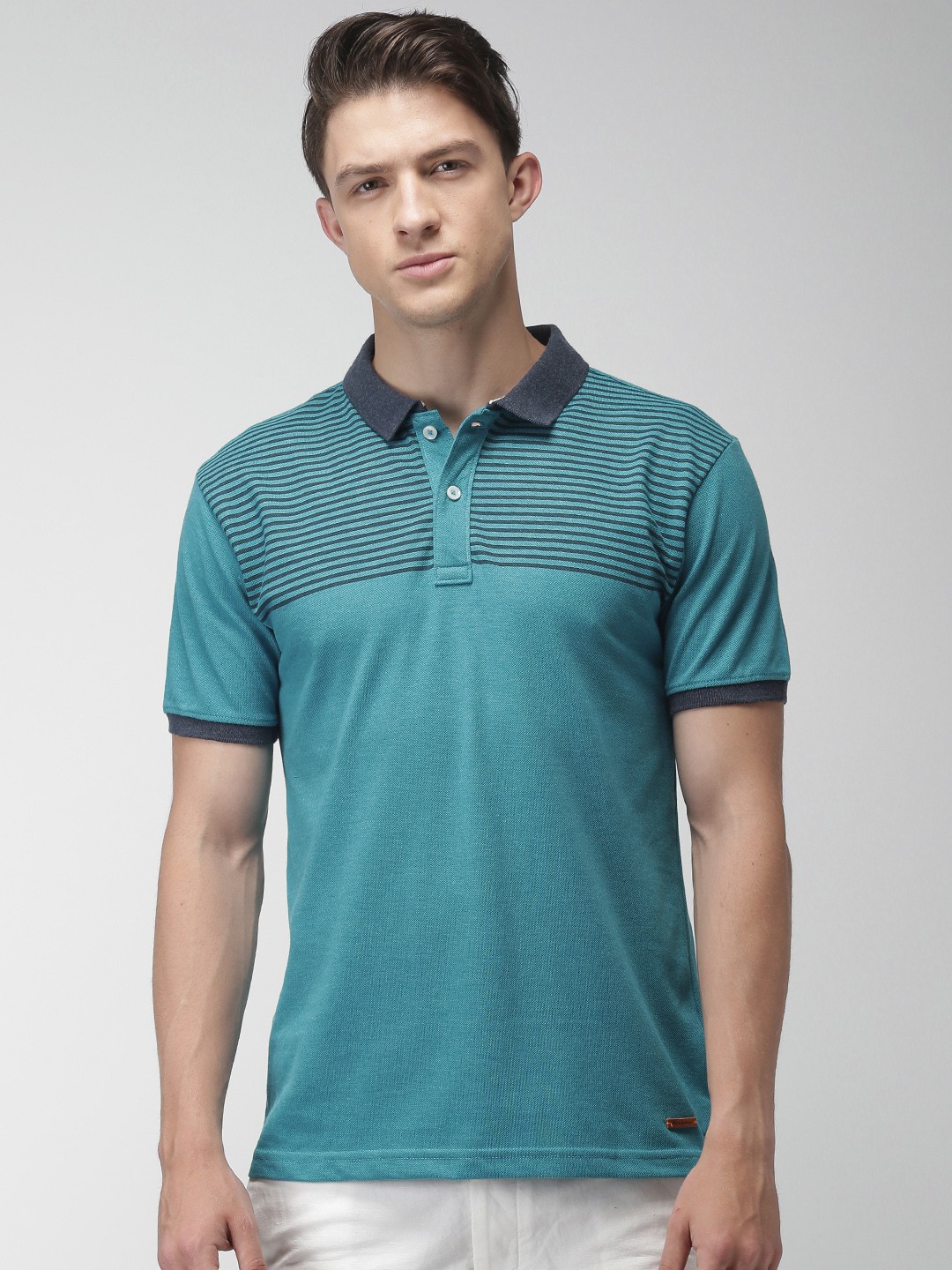 Buy Mast Harbour Men Blue Solid Polo Collar Pure Cotton T Shirt