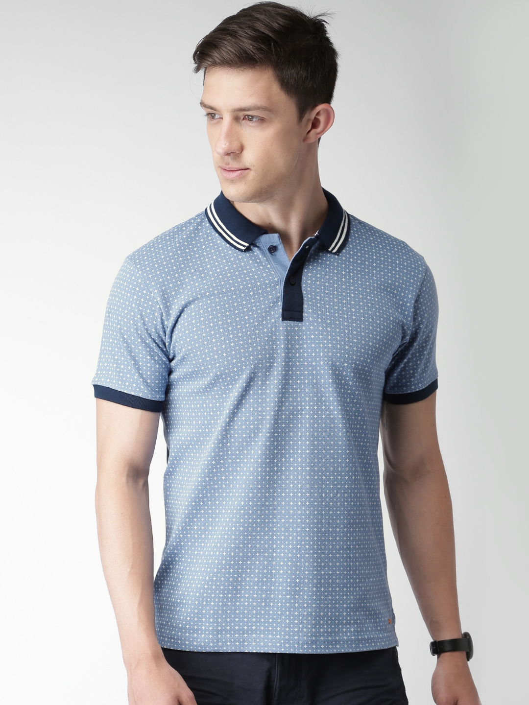 Buy Mast And Harbour Men Blue Printed Polo Collar T Shirt Tshirts For
